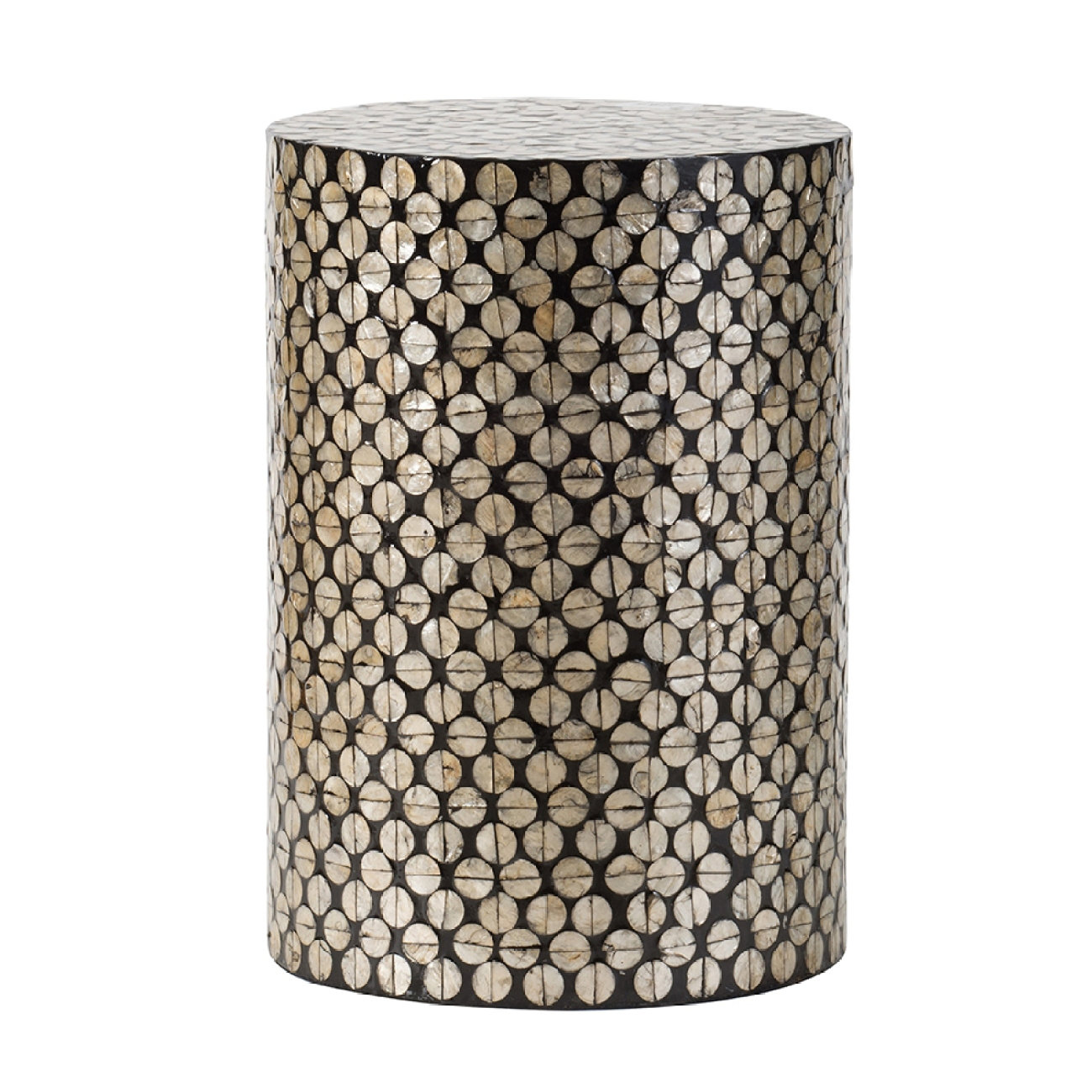 Dovecove D14x20" Cylindrical Garden Capiz Stool, Accent Side Table, Black/Gold | Wayfair